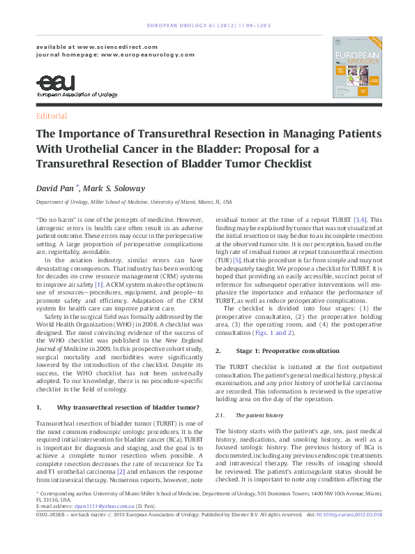 (PDF) The Importance of Transurethral Resection in Managing Patients ...