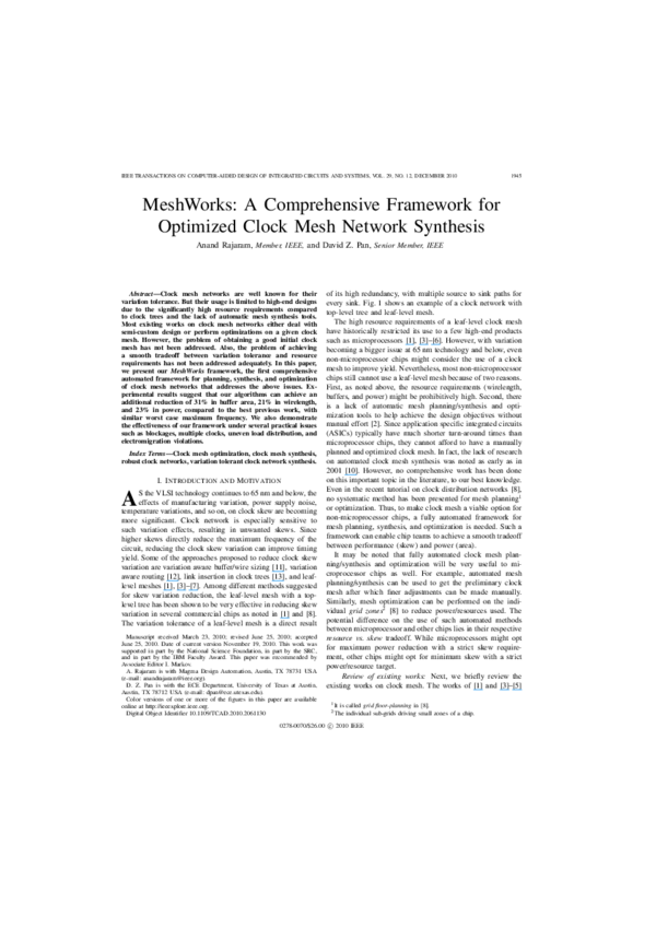 Pdf Meshworks A Comprehensive Framework For Optimized Clock Mesh