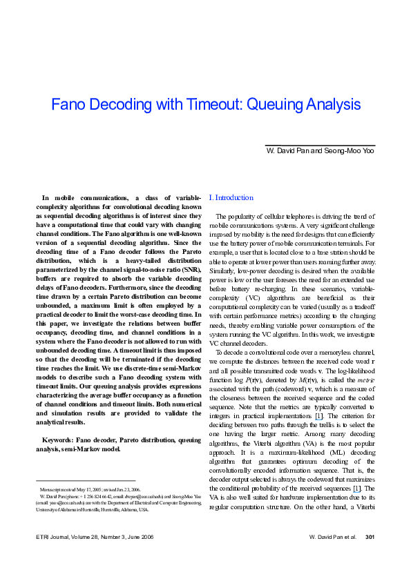 Pdf Fano Decoding With Timeout Queueing Analysis