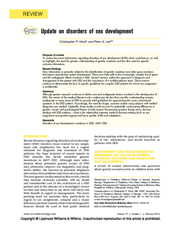 Pdf Update On Disorders Of Sex Development