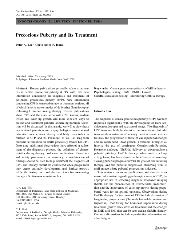 Pdf Precocious Puberty And Its Treatment