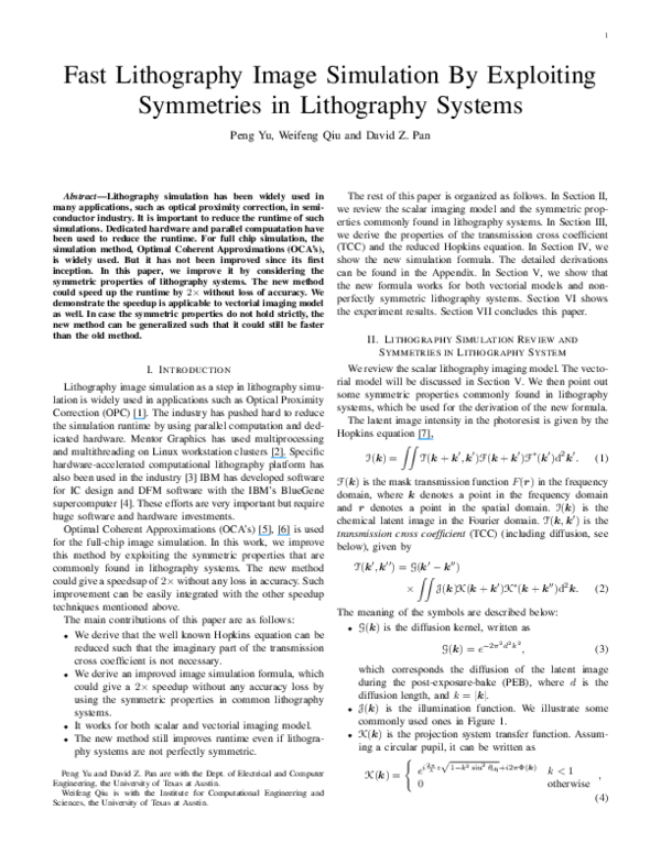 Pdf Fast Lithography Image Simulation By Exploiting Symmetries In Lithography Systems
