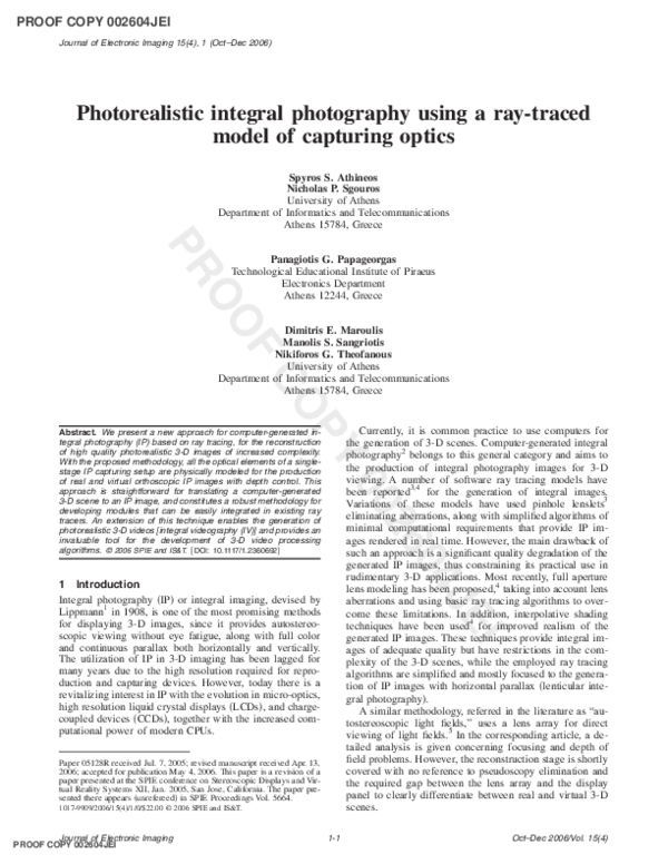 (PDF) Photorealistic integral photography using a ray-traced model of ...