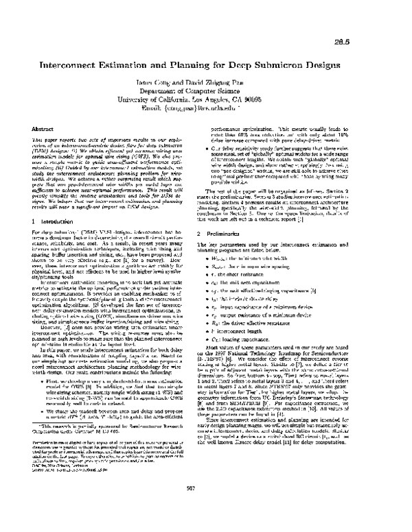 Pdf Interconnect Estimation And Planning For Deep Submicron Designs
