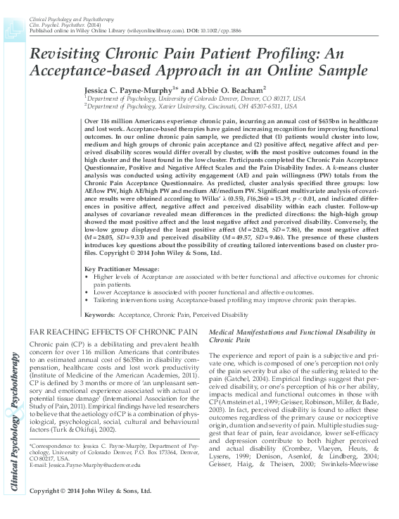(PDF) Revisiting Chronic Pain Patient Profiling: An Acceptance-based ...