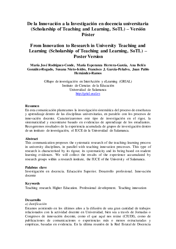 (PDF) De la Innovación a la Investigación en docencia universitaria ...