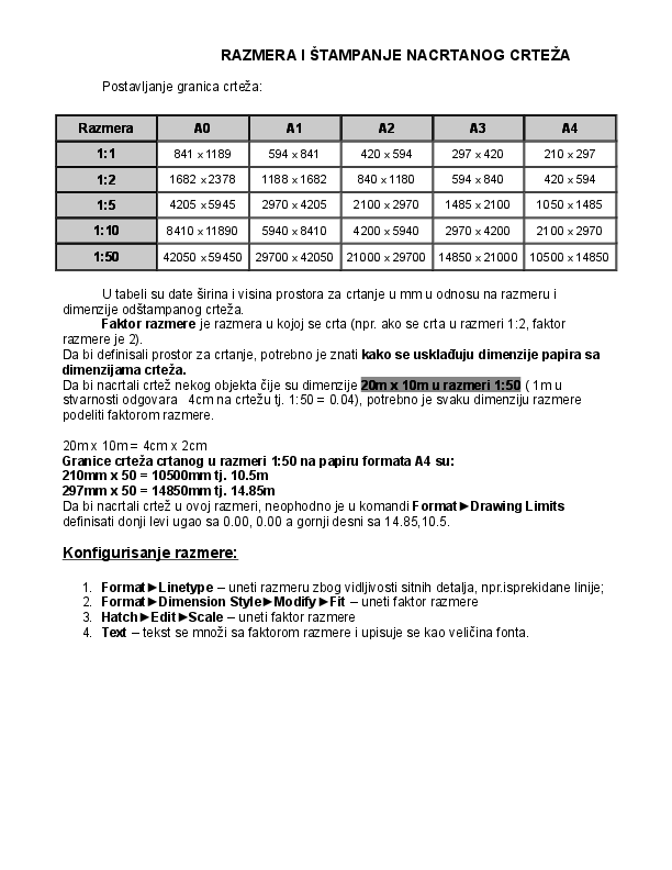 (DOC) RAZMERA I ŠTAMPANJE NACRTANOG CRTEŽA