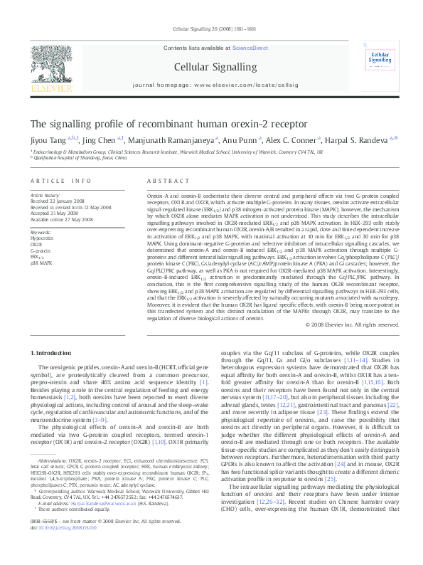 (PDF) The signalling profile of recombinant human orexin-2 receptor