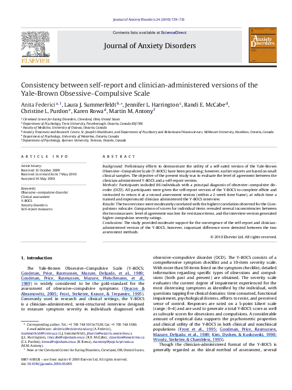 (PDF) Psychometric analysis of the Yale-Brown Obsessive–Compulsive ...