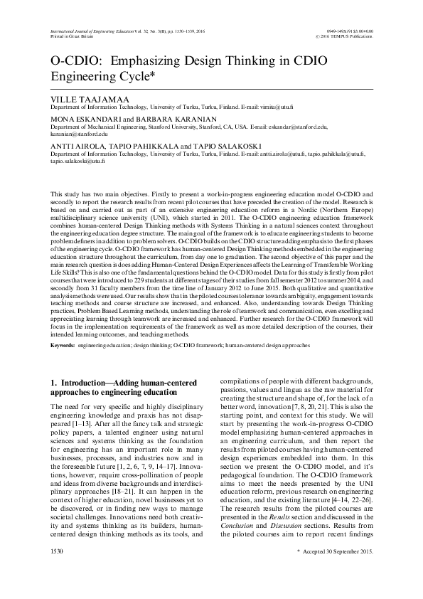 (PDF) O-CDIO: Emphasizing Design Thinking in CDIO Engineering Cycle