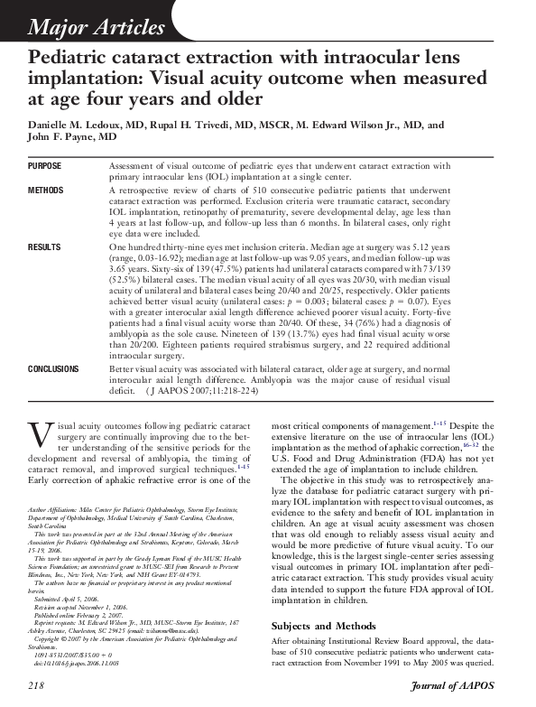 (PDF) Pediatric cataract extraction with intraocular lens implantation ...