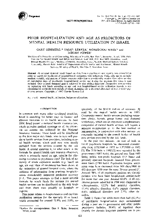 (PDF) Prior hospitalization and age as predictors of mental health resource utilization in Israel