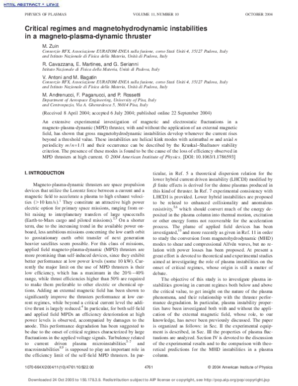 (PDF) Critical regimes and magnetohydrodynamic instabilities in a ...