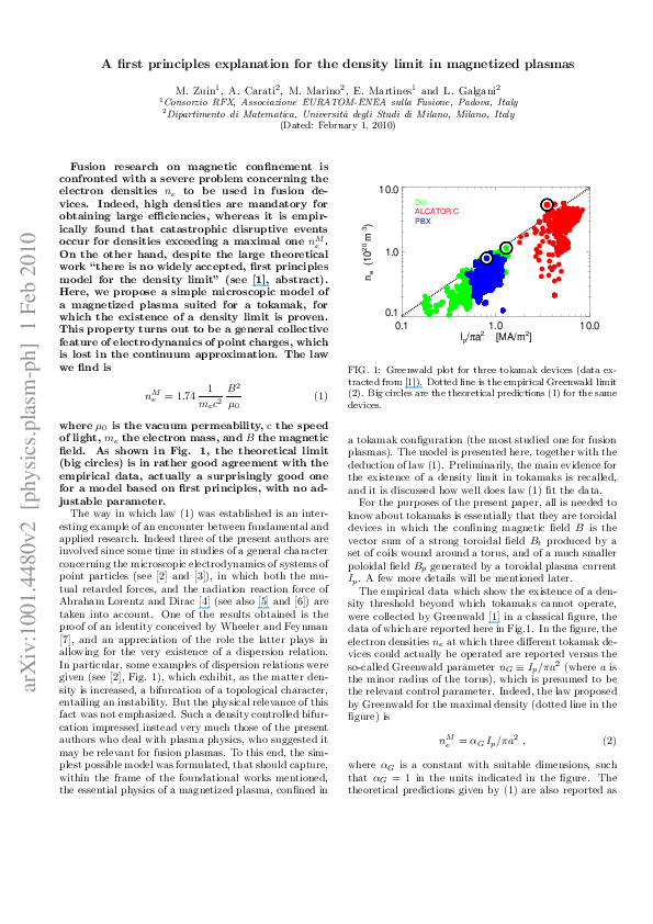 (PDF) A first principles explanation for the density limit in ...