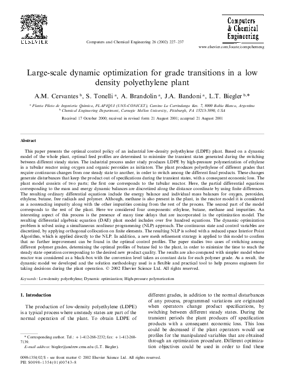 (PDF) Large-scale dynamic optimization for grade transitions in a low ...