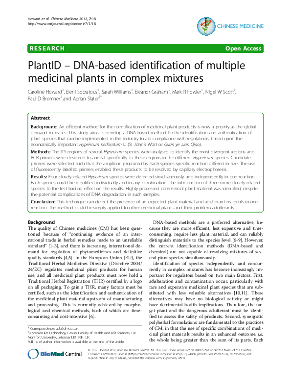 (PDF) PlantID – DNA-based identification of multiple medicinal plants ...