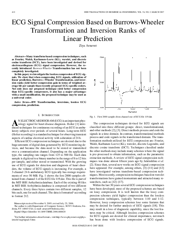 (PDF) ECG Signal Compression Based on Burrows-Wheeler Transformation and Inversion Ranks of ...