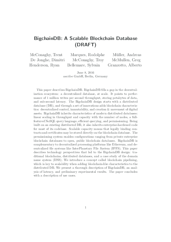 Pdf Bigchaindb A Scalable Blockchain Database Draft 4143