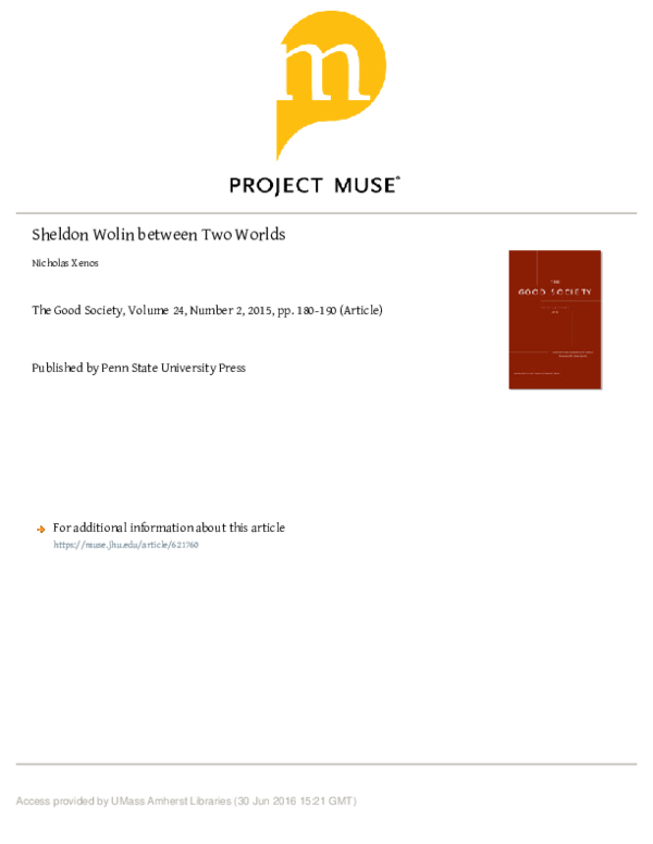 (PDF) "Sheldon Wolin between Two Worlds"