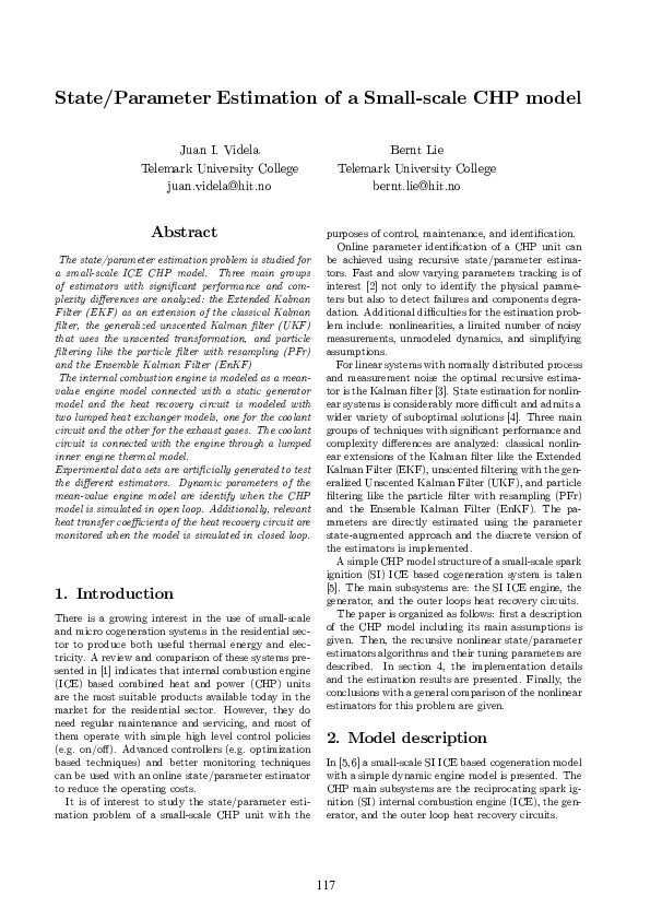 (PDF) State/Parameter Estimation of a Small-scale CHP model