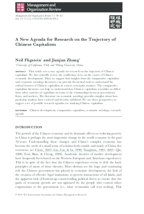 (PDF) A New Agenda for Research on the Trajectory of Chinese Capitalism