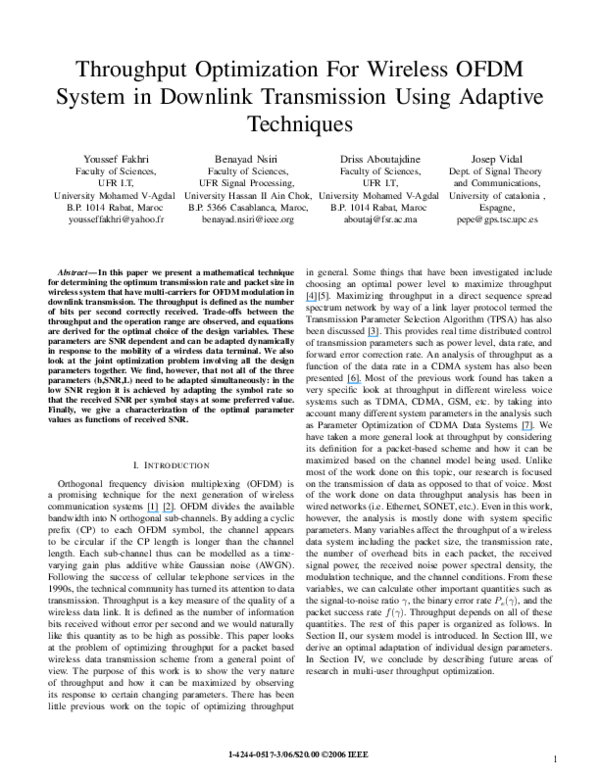 (PDF) Throughput Optimization for Wireless OFDM System in Downlink Transmission Using Adaptive ...