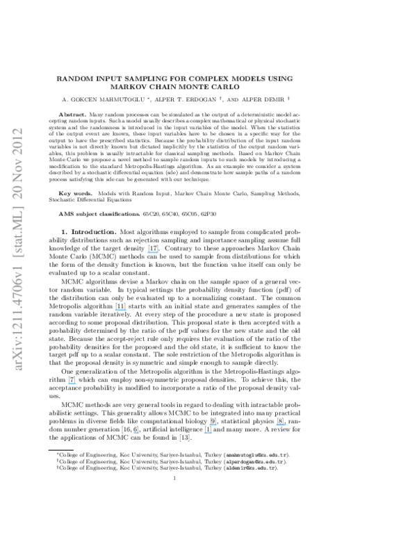 (PDF) Random Input Sampling for Complex Models Using Markov Chain Monte Carlo