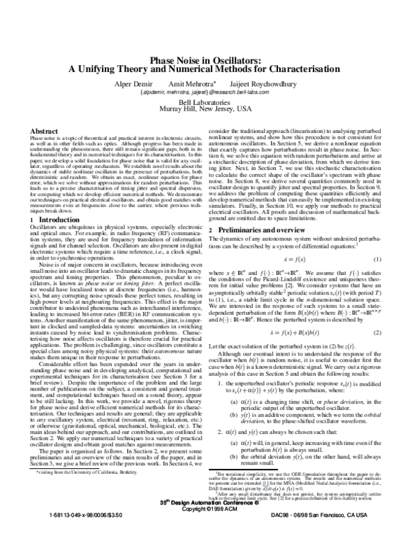 Pdf Phase Noise In Oscillators A Unifying Theory And Numerical