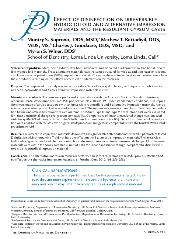 (PDF) Effect of disinfection on irreversible hydrocolloid and ...