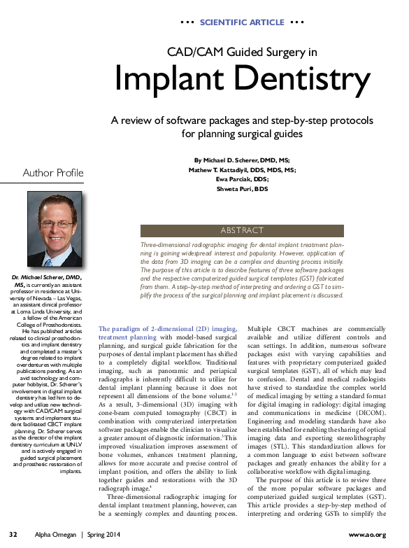 (PDF) CAD/CAM guided surgery in implant dentistry. A review of software ...
