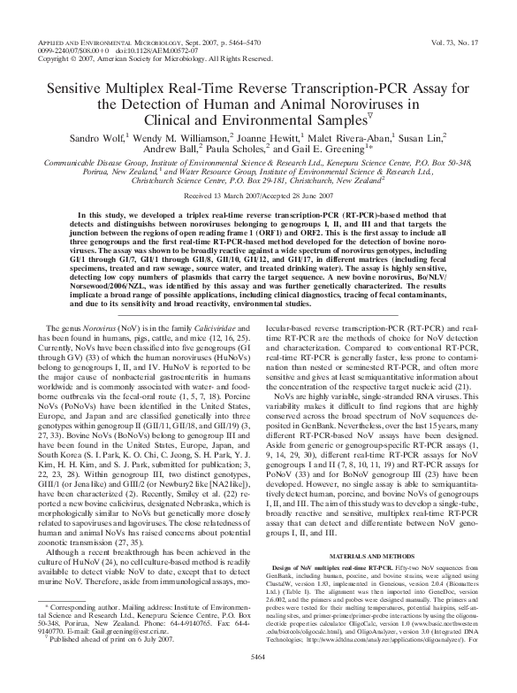 (PDF) Sensitive Multiplex Real-Time Reverse Transcription-PCR Assay for the Detection of Human ...