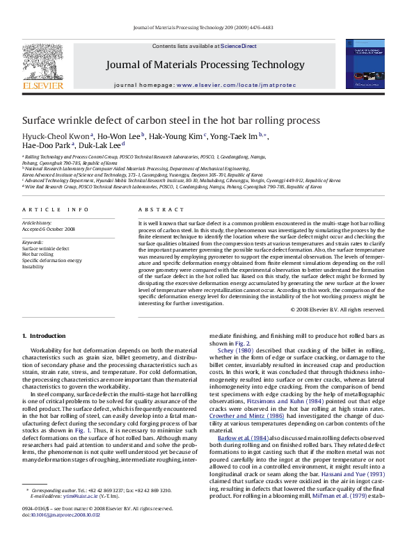 (PDF) Surface wrinkle defect of carbon steel in the hot bar rolling process