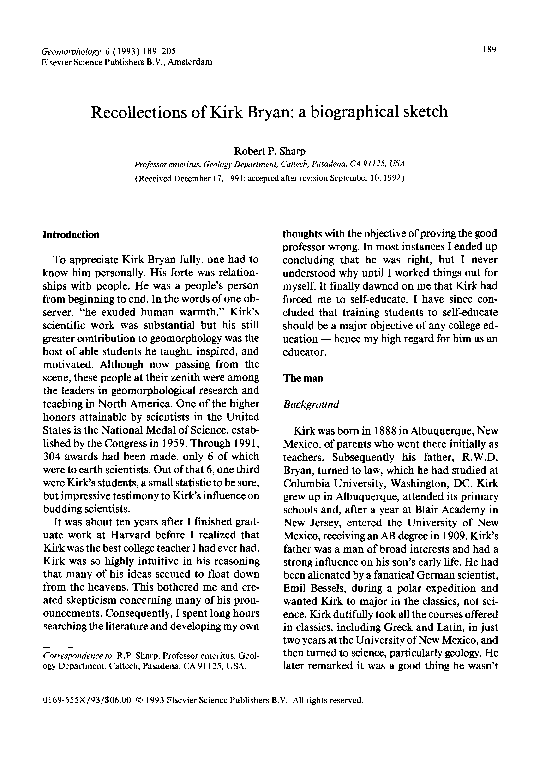 (PDF) Recollections of Kirk Bryan: A biographical sketch