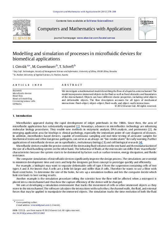 (PDF) Modelling and simulation of processes in microfluidic devices for biomedical applications