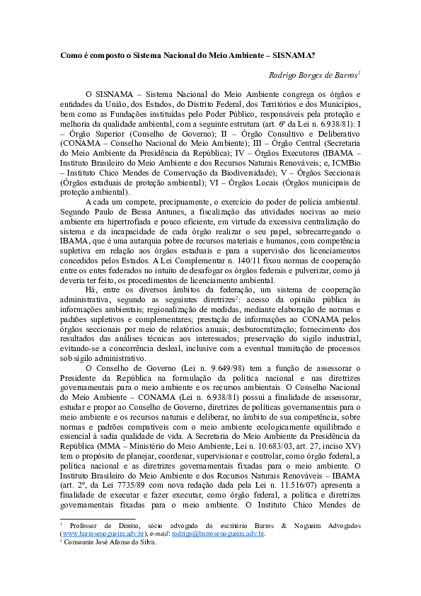 (DOC) Como é composto o Sistema Nacional do Meio Ambiente – SISNAMA