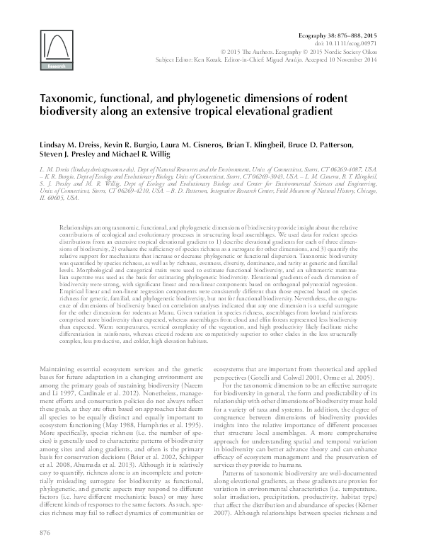 (PDF) Taxonomic, functional, and phylogenetic dimensions of rodent biodiversity along an ...