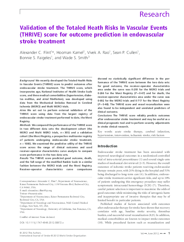 (PDF) Validation of the Totaled Health Risks In Vascular Events (THRIVE ...