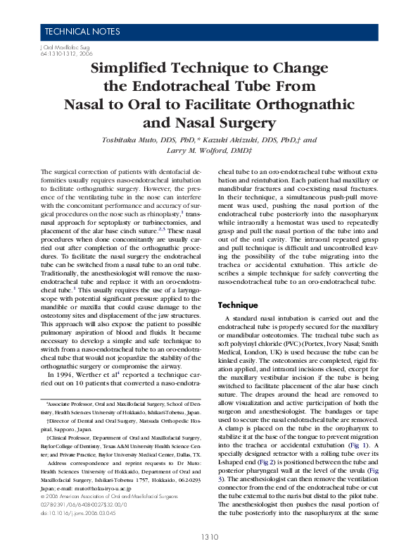 (PDF) A simplified technique to change the endotracheal tube from nasal ...