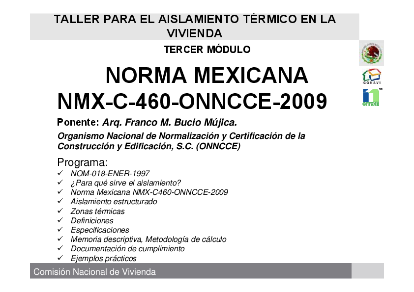 (PDF) TALLER PARA EL AISLAMIENTO TÉRMICO EN LA VIVIENDA NORMA MEXICANA NORMA MEXICANA NMX-C-460 ...