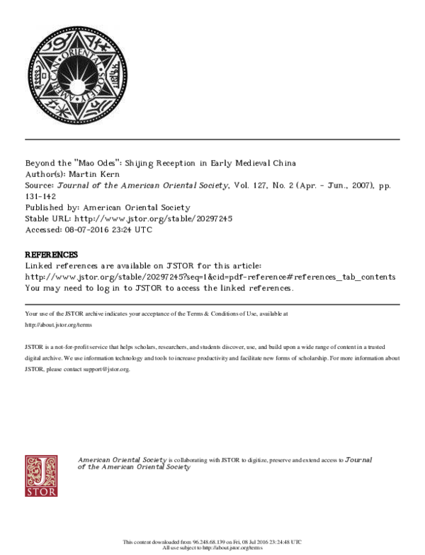 (PDF) Beyond the "Mao Odes": "Shijing" Reception in Early Medieval ...