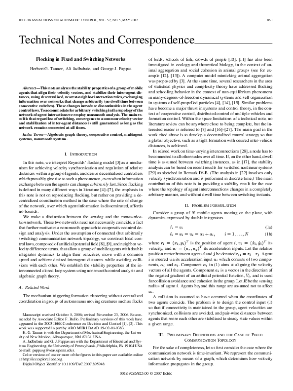 (PDF) Flocking in fixed and switching networks