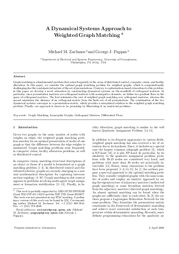 (PDF) A dynamical systems approach to weighted graph matching