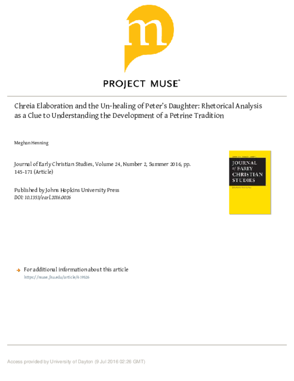 (PDF) Chreia Elaboration and the Un-healing of Peter's Daughter ...