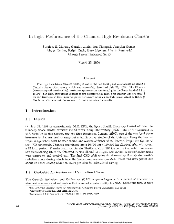 (PDF) In-flight performance of the Chandra high-resolution camera