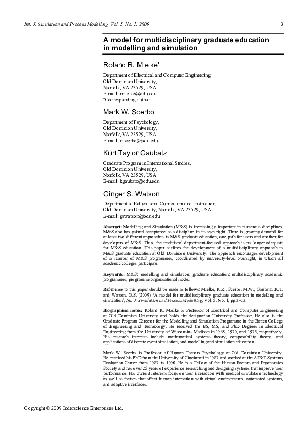 (PDF) A multidisciplinary model for M&S graduate education