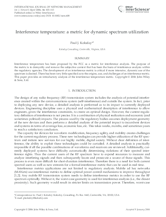 (PDF) Interference temperature: a metric for dynamic spectrum utilization