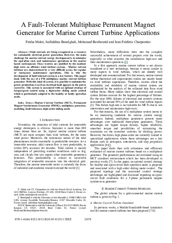 Pdf A Fault Tolerant Multiphase Permanent Magnet Generator For Marine Current Turbine Applications