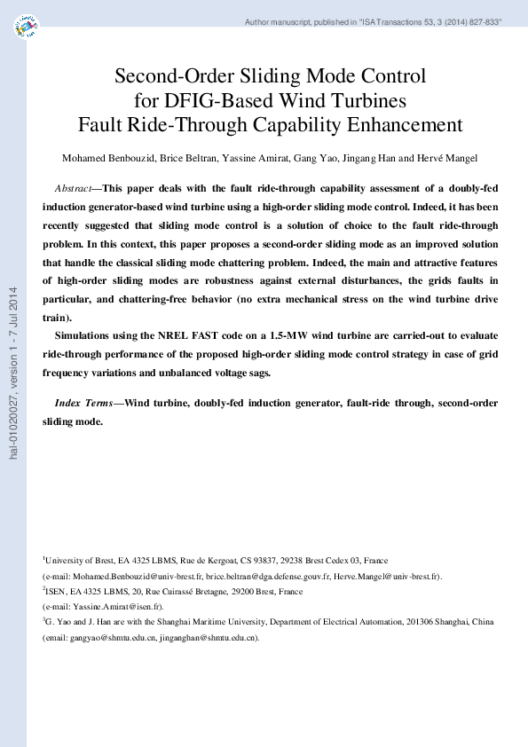 Pdf Second Order Sliding Mode Control For Dfigs