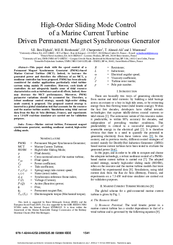(PDF) High-order sliding mode control of a Marine Current Turbine driven Permanent Magnet ...