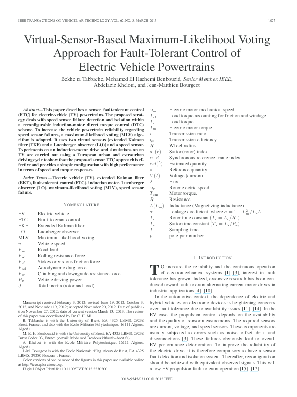 Pdf Virtual Sensor Based Maximum Likelihood Voting Approach For Fault